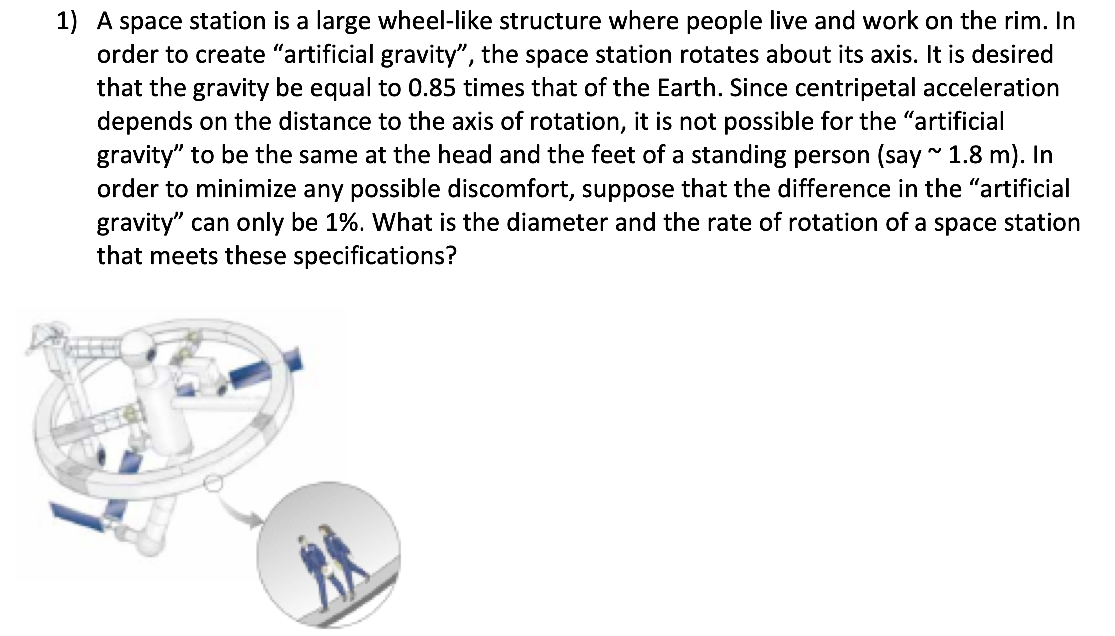 Solved A space station is a large wheel-like structure where | Chegg.com