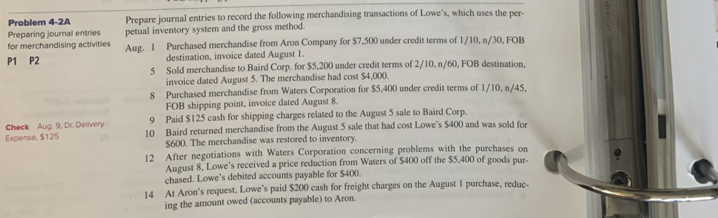 Solved Problem 4-2A Preparing journal entries for | Chegg.com