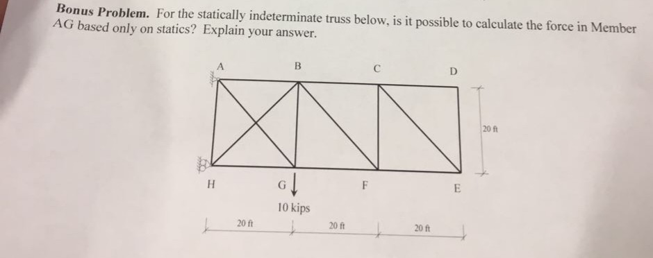 Solved Bonus Problem. For the statically indeterminate truss | Chegg.com