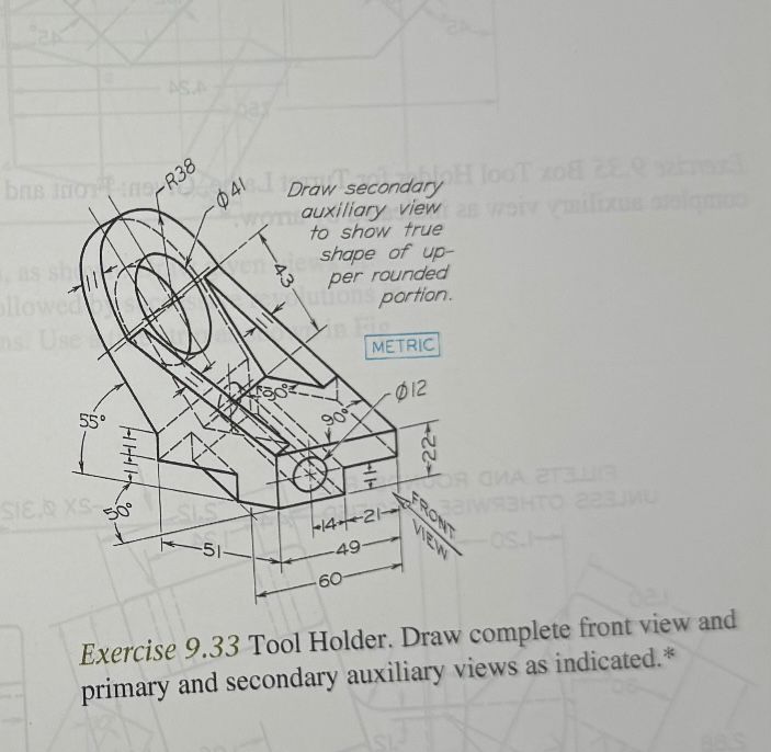 Solved Exercise 9.33 ﻿Tool Holder. Draw complete front view | Chegg.com