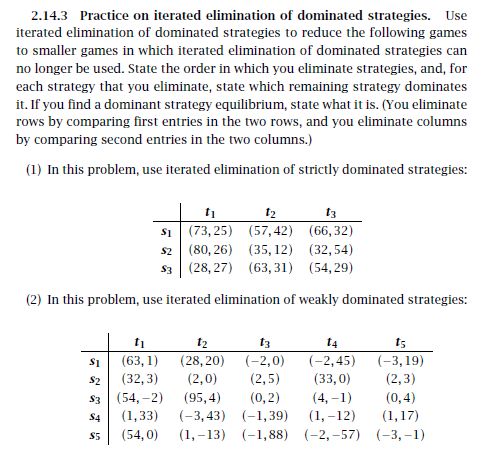 Solved 2.14.3 Practice on iterated elimination of dominated | Chegg.com