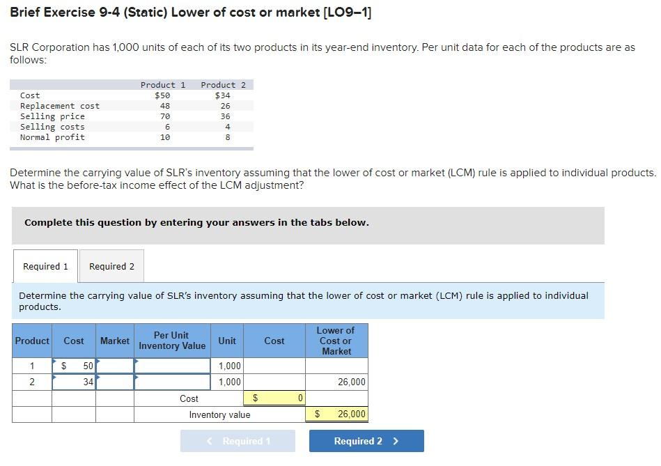 Solved Brief Exercise 9-4 (Static) Lower of cost or market | Chegg.com