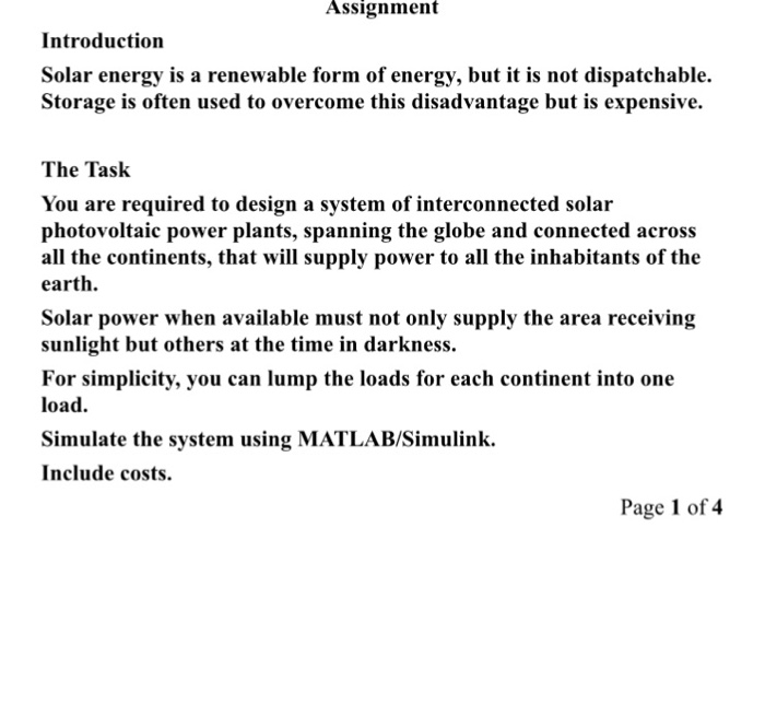 Assignment Introduction Solar energy is a renewable | Chegg.com