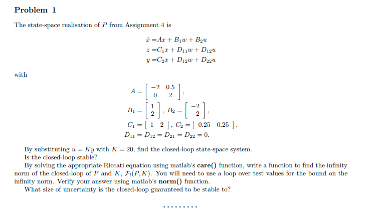 Problem 1 The State Space Realisation Of P From