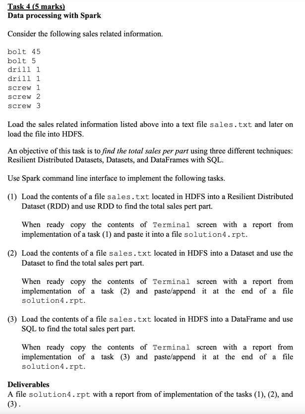 Solved Task 4 5 Marks Data Processing With Spark Consider 5844