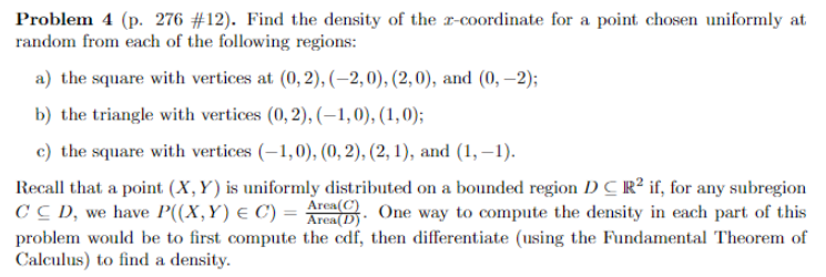 Solved Problem 4 (p. 276#12 ). Find the density of the | Chegg.com