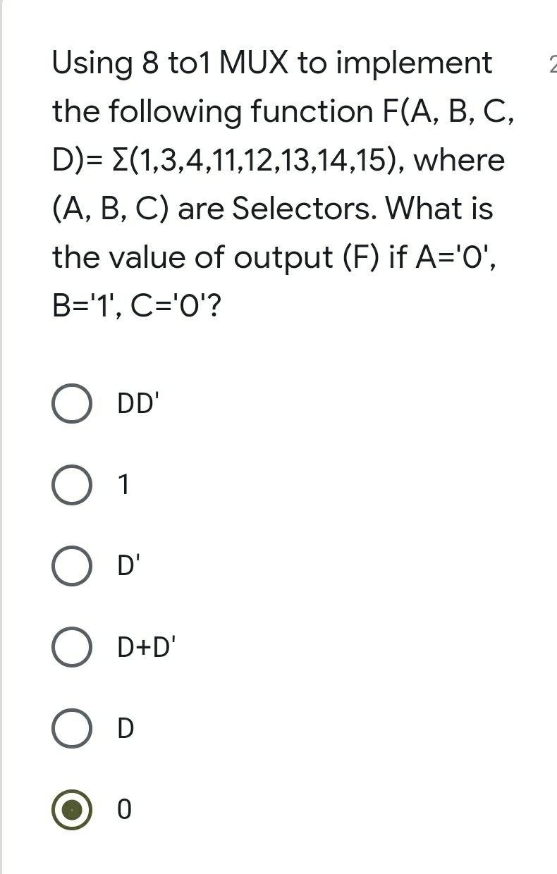 Solved Using 8 to1 MUX to implement the following function | Chegg.com