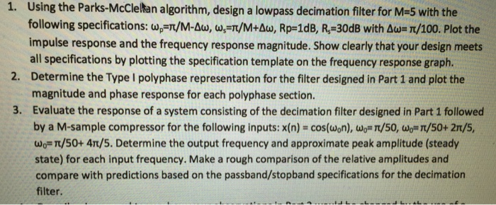 Solved I Using The Parks Mcclellan Algorithm Design A 