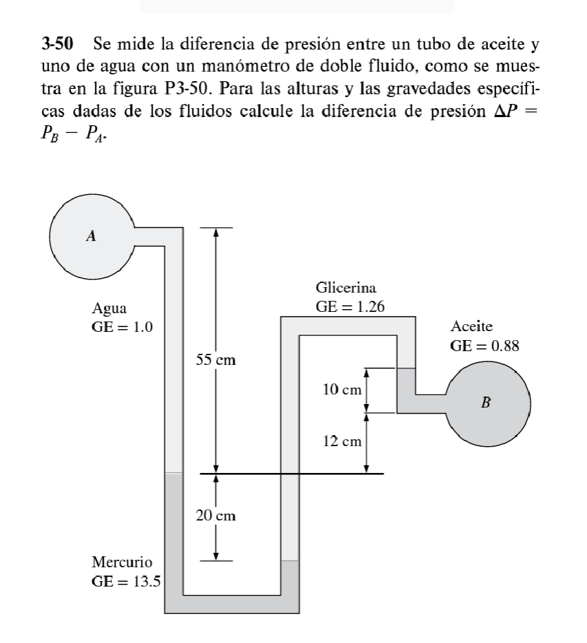 Solved 3-50 Se mide la diferencia de presión entre un tubo | Chegg.com