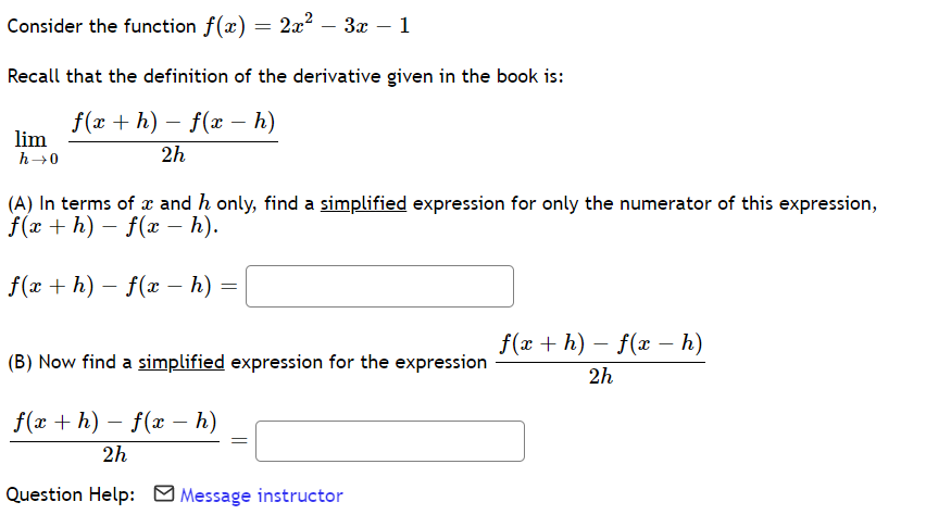 Solved Consider the function f(x)=2x2−3x−1 Recall that the | Chegg.com