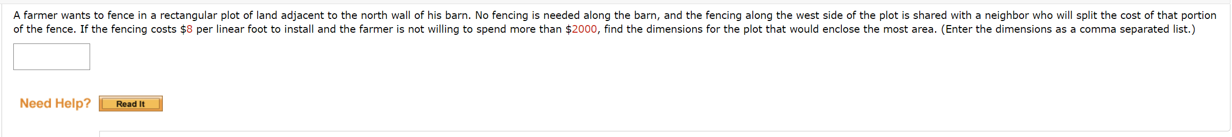 Solved A farmer wants to fence in a rectangular plot of land | Chegg.com