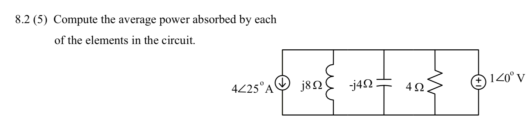 Solved 8.2 (5) Compute the average power absorbed by each of | Chegg.com