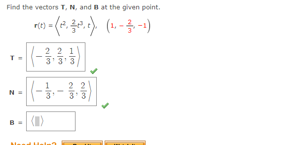 Solved Find the vectors T,N, and B at the given point. | Chegg.com