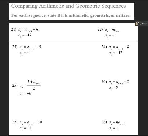 Solved Comparing Arithmetic and Geometric Sequences For each | Chegg.com