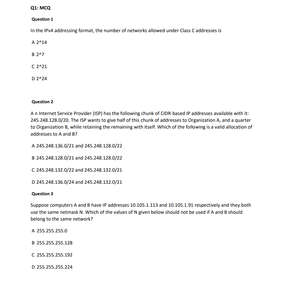 Solved Q1: MCQ Question 1 In the IPv4 addressing format, the | Chegg.com
