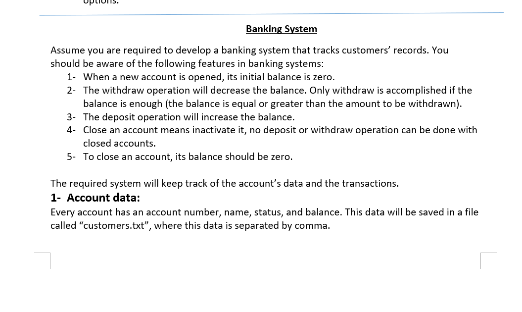Solved Banking System Assume you are required to develop a | Chegg.com