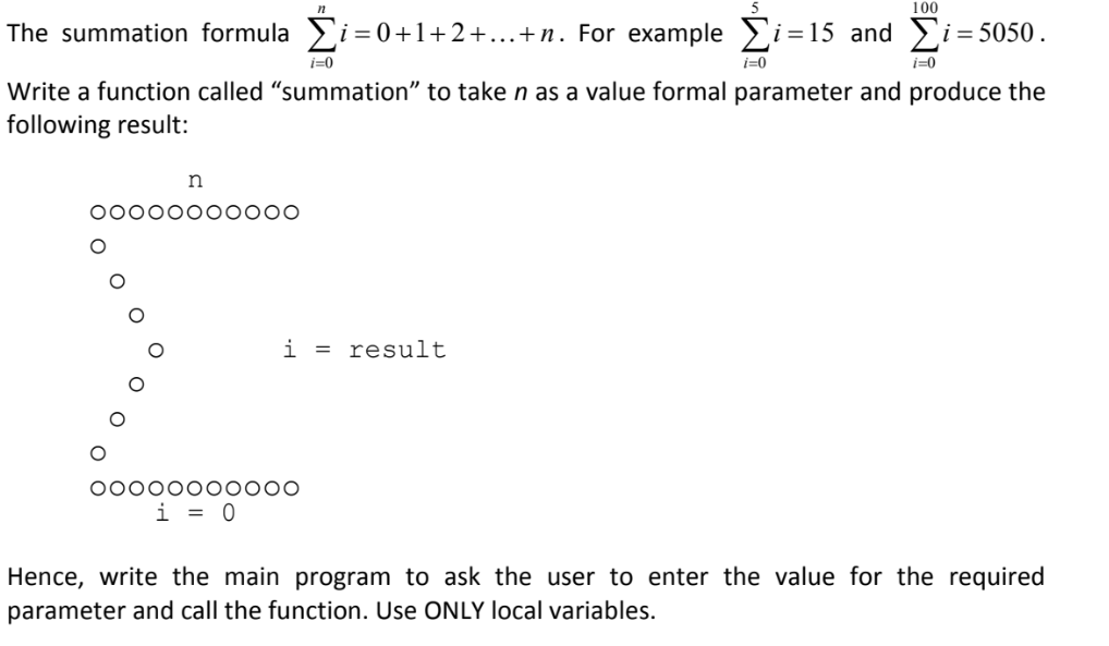 Solved 100 The summation formula &i=0+1+2+...+n. For example | Chegg.com