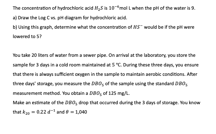Solved The concentration of hydrochloric acid H2 S is 10−6 | Chegg.com