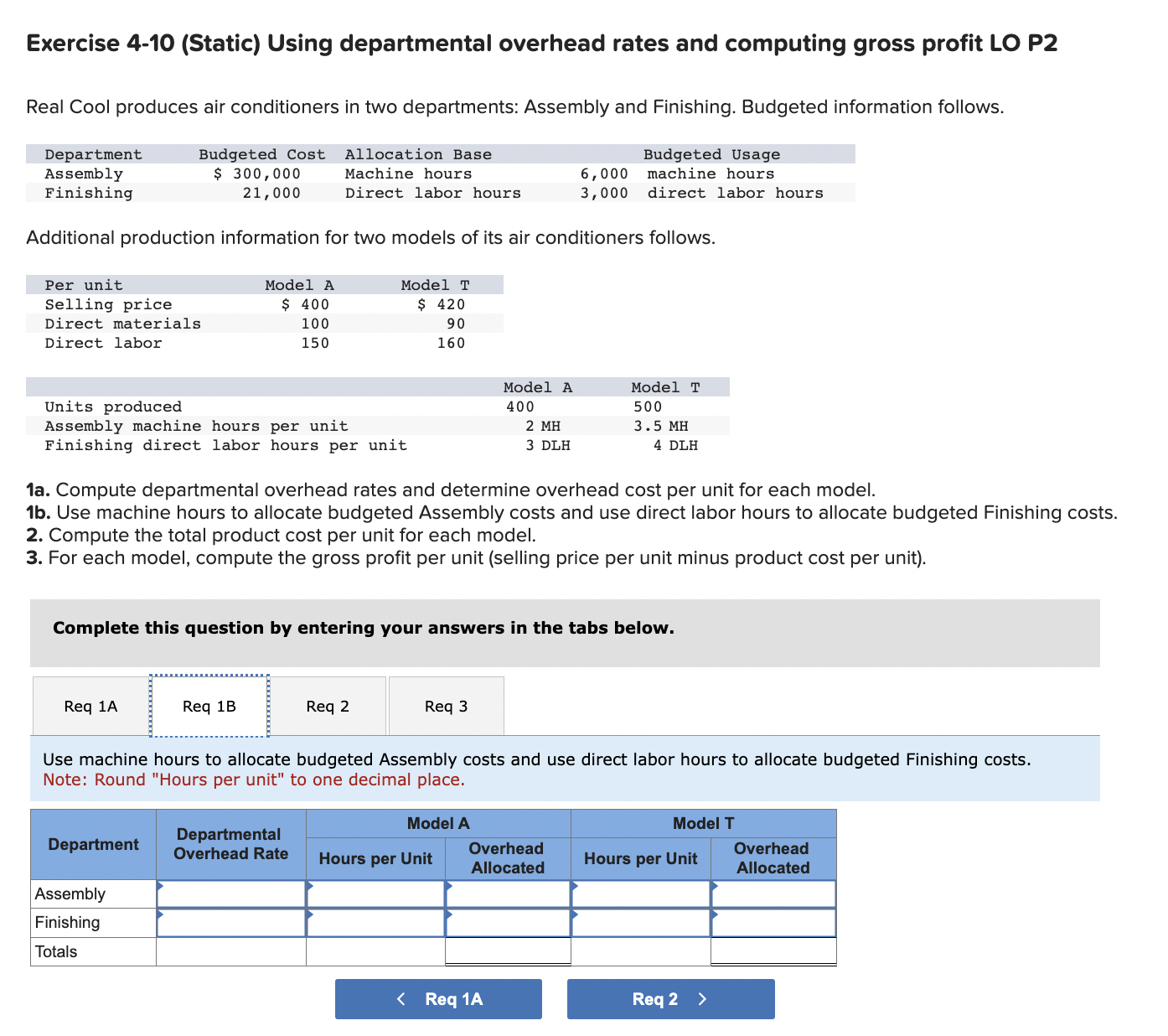 Solved Exercise 4-10 (Static) Using departmental overhead | Chegg.com
