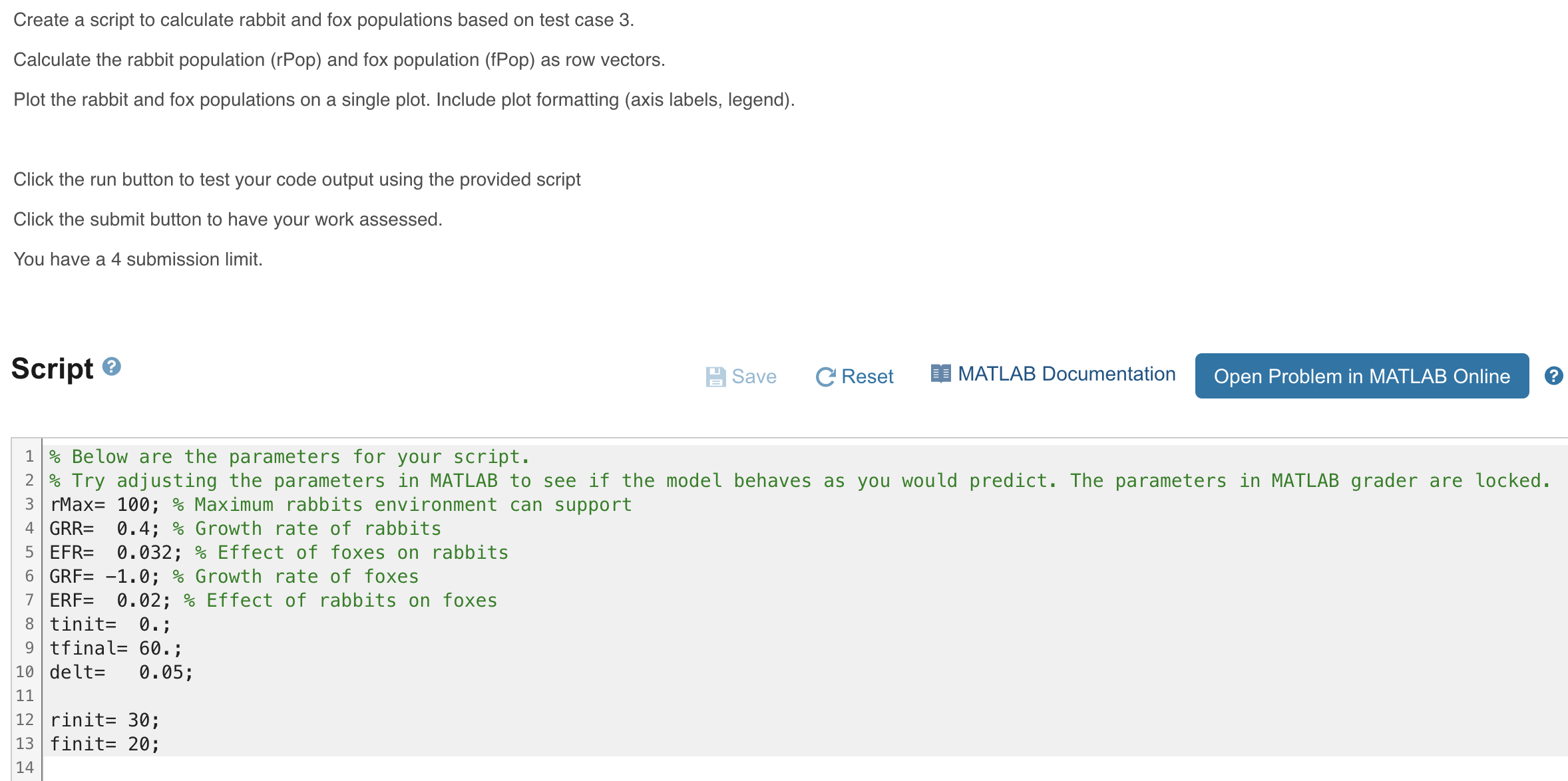 Solved Create a script to calculate rabbit and fox | Chegg.com