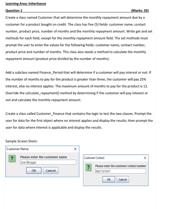 Solved Learning Area: Inheritance Question 1 Create a class | Chegg.com