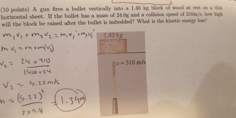 Solved (10 points) A gun fires a bullet vertically into a | Chegg.com