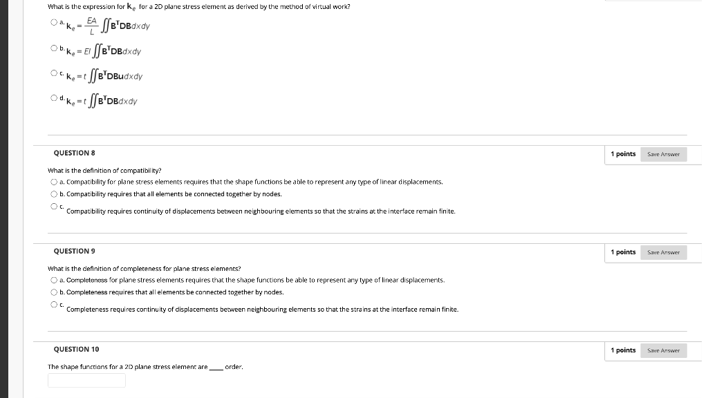 Solved What is the expression for ke for a 2D plane stress | Chegg.com