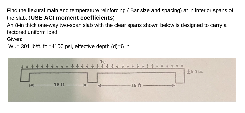 Solved Find the flexural main and temperature reinforcing ( | Chegg.com