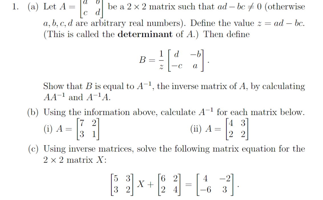 Solved (a) ﻿Let A=[abcd] ﻿be a 2×2 ﻿matrix such that | Chegg.com