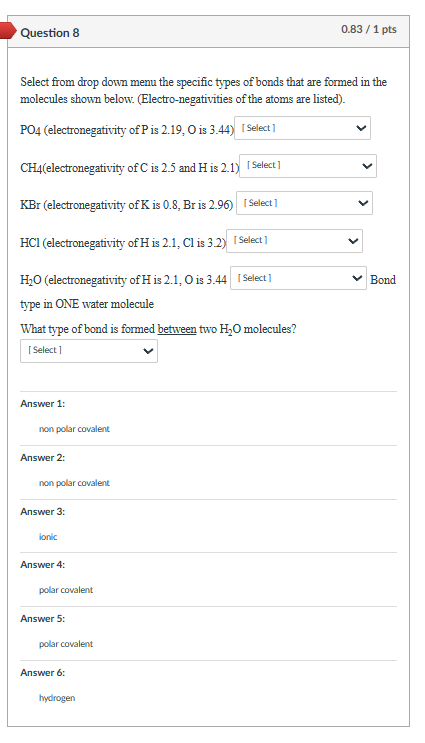 Solved Question 8 0.83/1pts Select from drop down menu the | Chegg.com