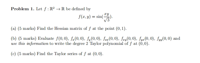 Solved Problem 1. ﻿Let f:R2→R be ﻿defined | Chegg.com
