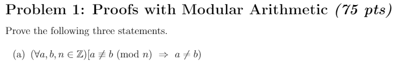 Solved Problem 1: Proofs with Modular Arithmetic (75 pts) | Chegg.com