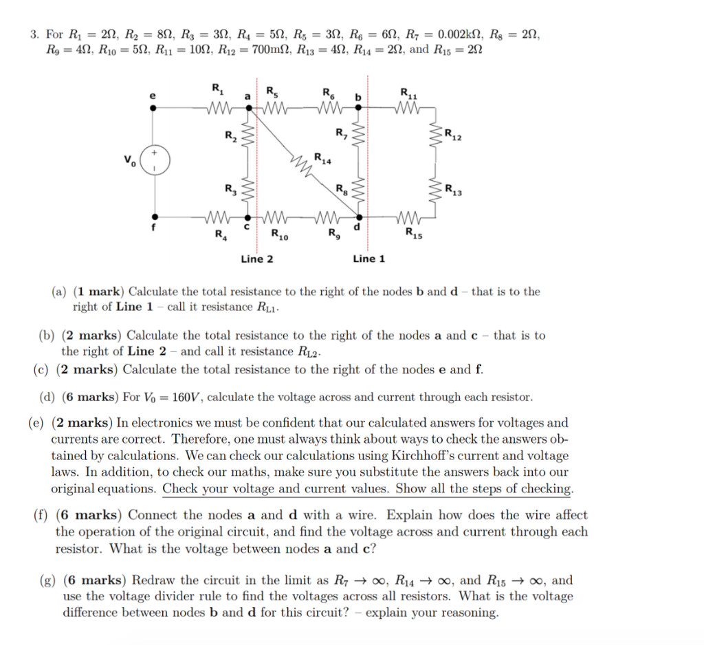 Solved 3. For Ri 22, R2 = 82, R3 = 30, R4 = 50, R5 = 30, R6 | Chegg.com