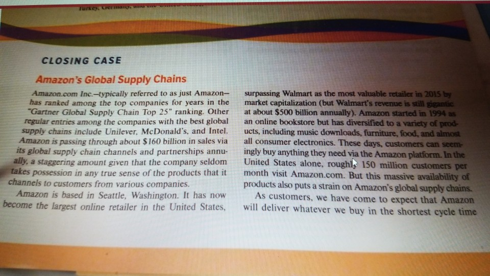 Solved CLOSING CASE Amazon's Global Supply Chains Amazon.com | Chegg.com