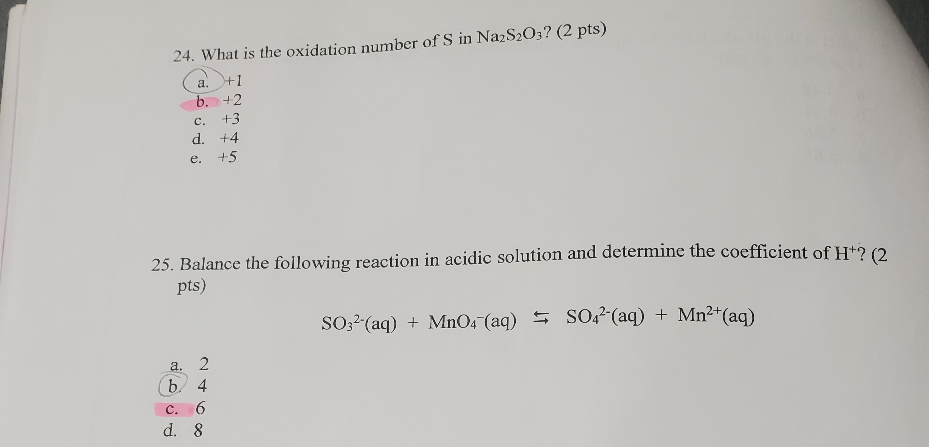 Solved 24. What is the oxidation number of S in Na2 S2O3 ? | Chegg.com