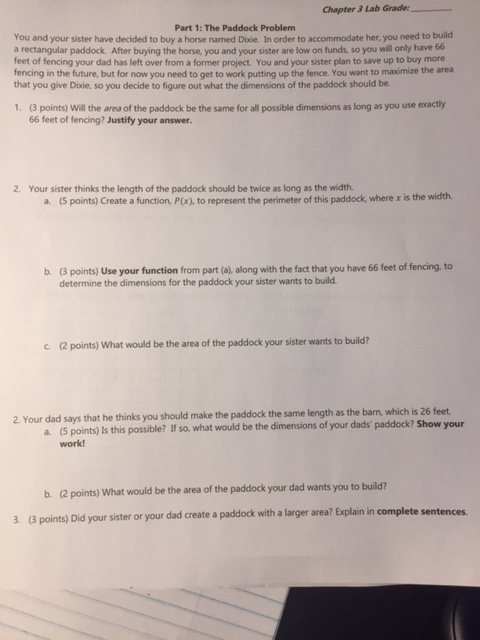 Solved Chapter 3 Lab Grade: Part 1: The Paddock Problem You | Chegg.com