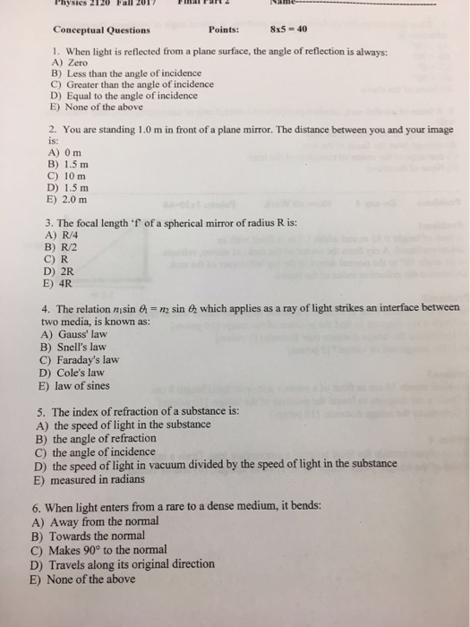 Solved physics 2120 all 201 Conceptual Questions Points: | Chegg.com