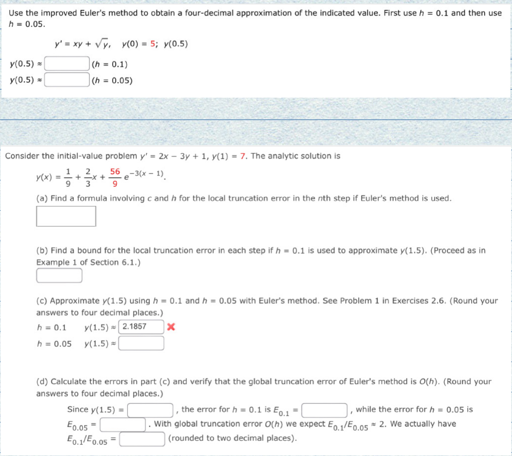 Solved please show all work Use the improved Euler's method | Chegg.com