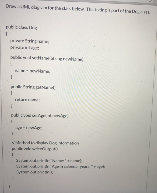 Solved Draw a UML diagram for the class below. This listing | Chegg.com