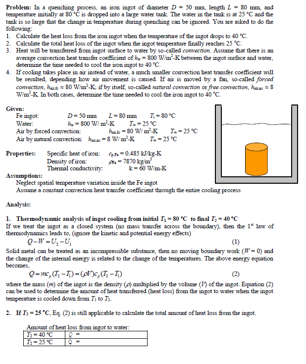 Solved Problem: In a quenching process, an iron ingot of | Chegg.com