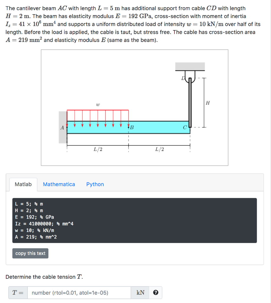Solved The cantilever beam AC with length L = 5 m has | Chegg.com
