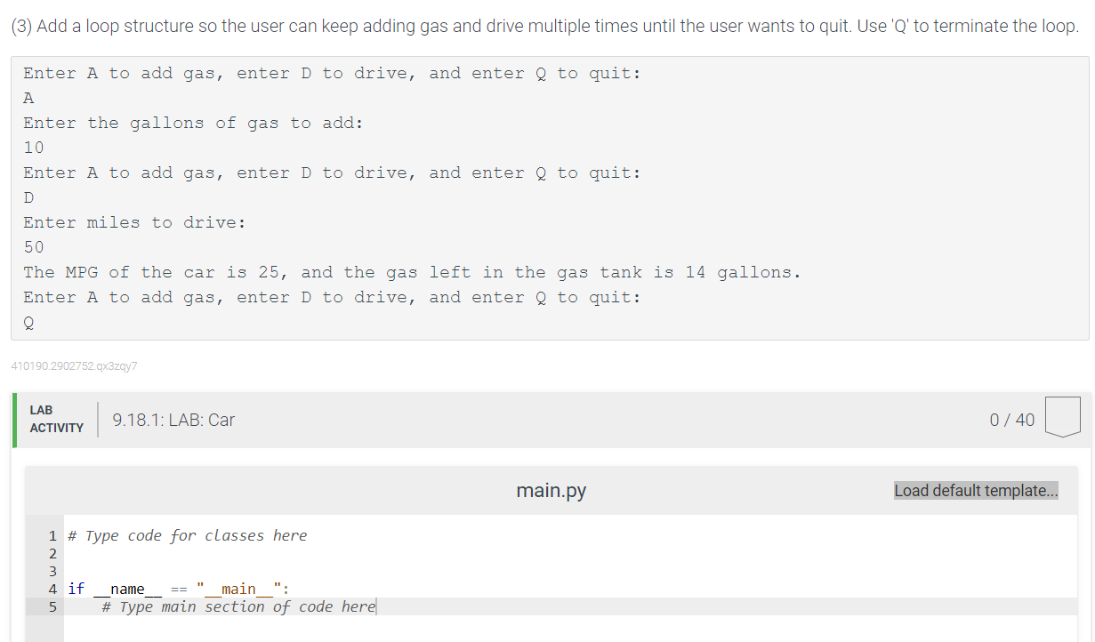 Solved 9.18 LAB: Car (1) Build the Car class with the | Chegg.com