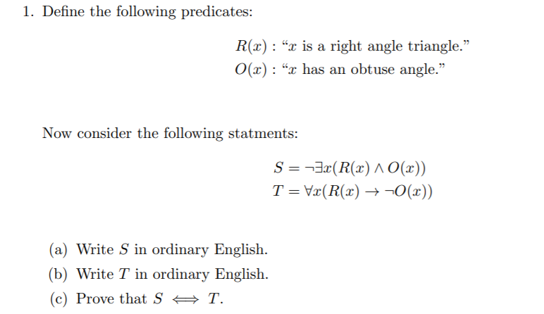 Solved 1. Define the following predicates: R(x) "is a right | Chegg.com