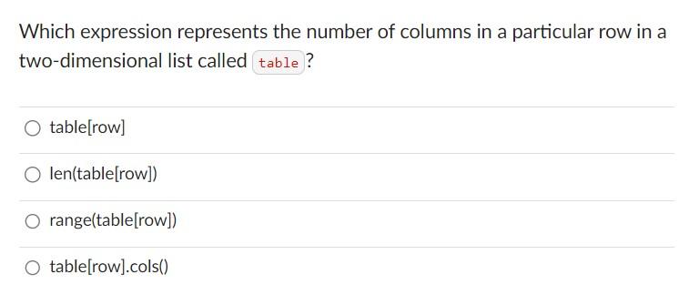 Solved Which expression represents the number of columns in | Chegg.com