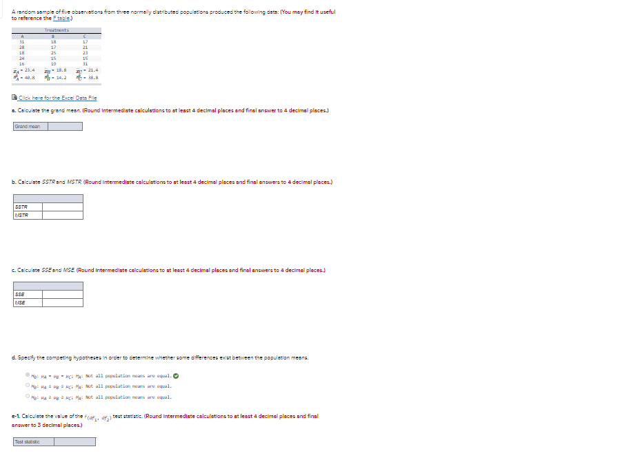 Solved A random sample of five observations from three | Chegg.com