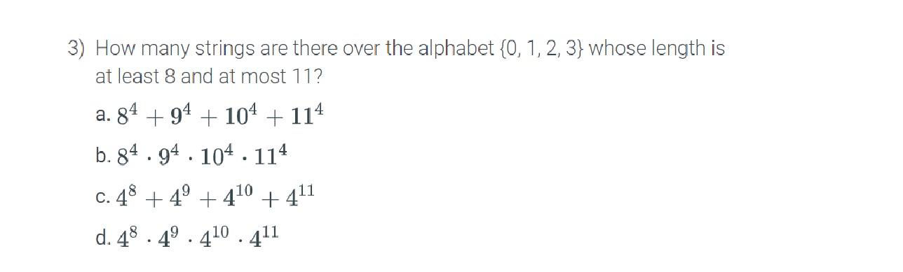 Solved 3) How many strings are there over the alphabet | Chegg.com