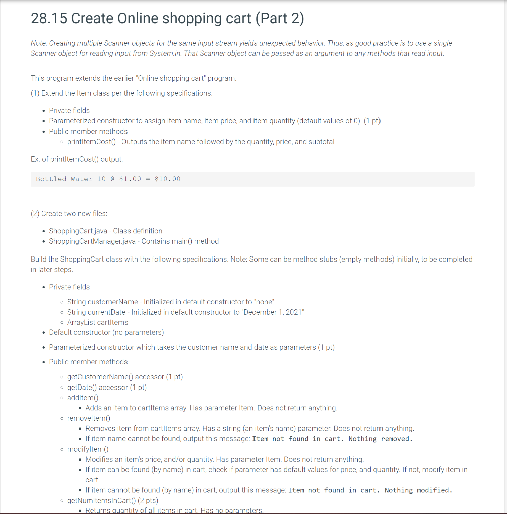 Solved 28.15 Create Online shopping cart (Part 2) PLEASE | Chegg.com