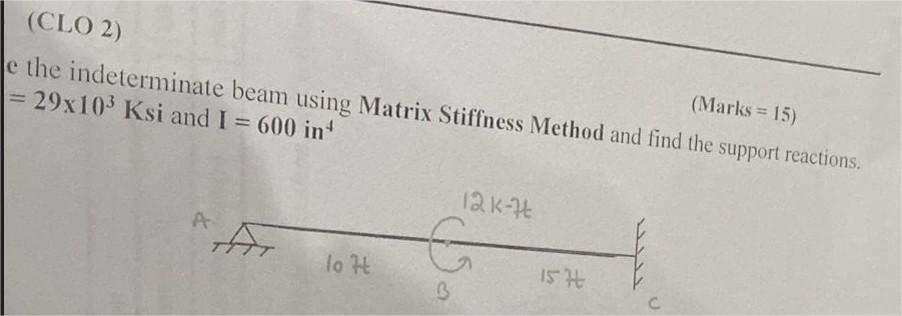 Solved e the indeterminate beam using Matrix Stiffness | Chegg.com