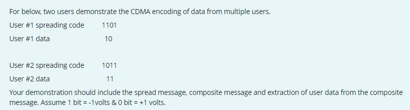 Solved For below, two users demonstrate the CDMA encoding of | Chegg.com