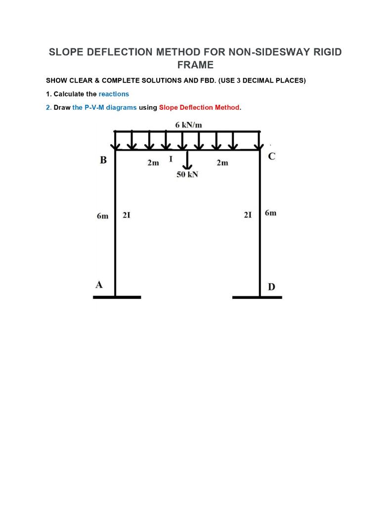 Solved SLOPE DEFLECTION METHOD FOR NON-SIDESWAY RIGID FRAME | Chegg.com